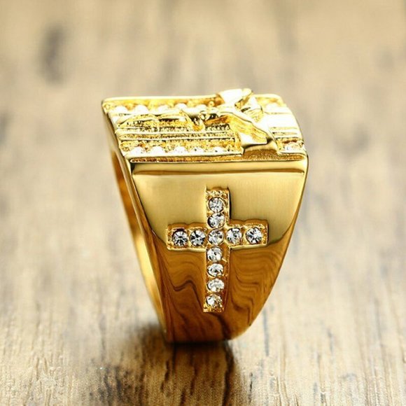 Accessories | Gold Cubic Zirconia Jesus Cross Crucifix Ring Size 715 ...